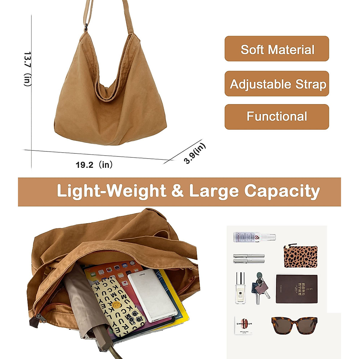 BASICPOWER Canvas Messenger Bag, Hobo Crossbody Shoulder Large Tote Bags Lightweight for Women and Men, Army Green