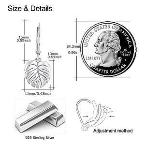 Monstera Earrings 925 Sterling Silver Leverback Earrings Palm Leaves Tropical Earrings Plant Dangle Drop Earring for Women Fashion Jewelry