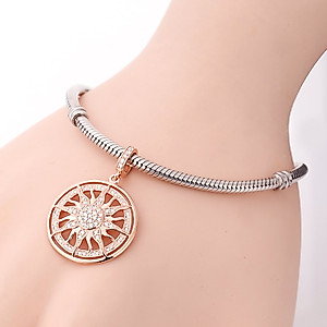 Rose Gold Sun Charms 925 Sterling Silver Dangle Charms with Clear CZ for Pandora 3mm Snake Chain Bracelet