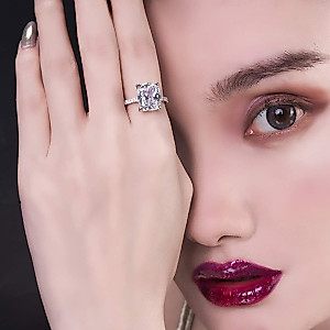 AINUOSHI 6 Carat Clear Cushion Cut CZ Cubic Zirconia Solitaire Wedding Engagement Ring 925 Sterling Silver