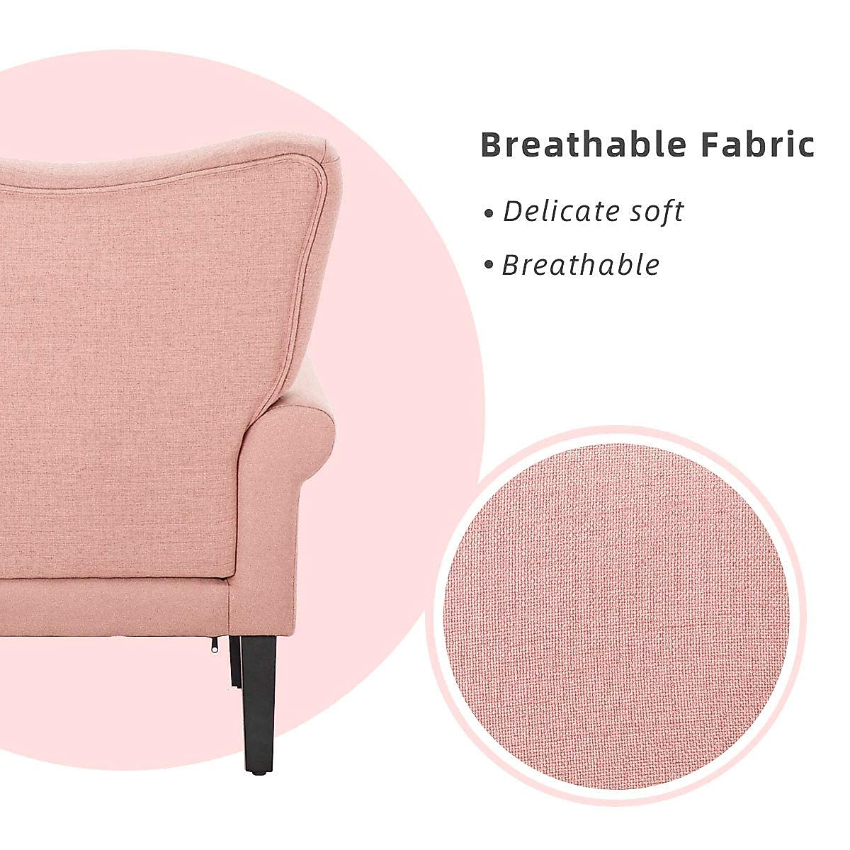 YOLENY Modern Accent Chair,High Back Armchair,Upholstered Fabric Button Single Sofa with Wooden Legs for Living Room,Bedroom,Club,Light Pink