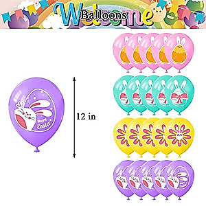 IRCOR Easter Decorations Easter Party Decorations with Banner Balloons Backdrop & Hanging Swirls