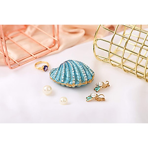 QIFU Hand Painted Enameled Shell Style Decorative Hinged Jewelry Trinket Box Unique Gift for Home Decor