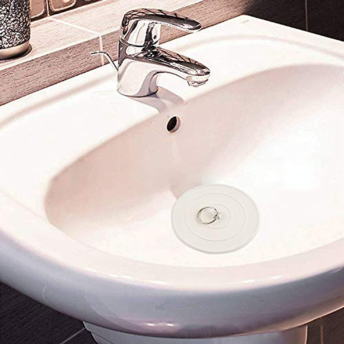 Hibbent 4 Pack Bath Tub Stopper, Flat Suction Sink Stopper Rubber Silicone Shower Drain Bath Plug Stopper for Kitchen, Bathroom and Laundry Sink (White-Grey)