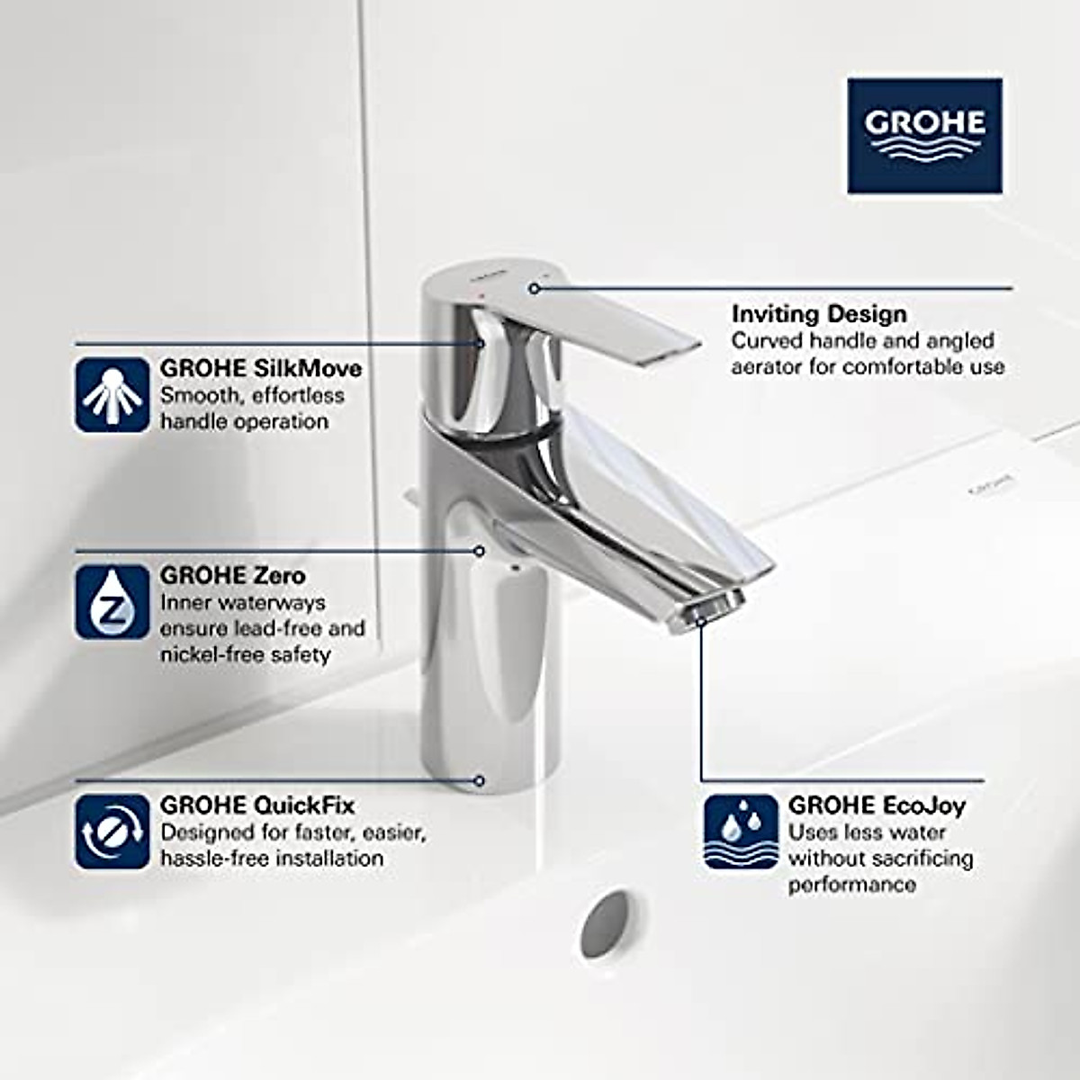 GROHE 32643003 Eurosmart Single-Handle S-Size Bathroom Sink Faucet, Chrome