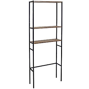Sunnydaze 3-Tier Over the Toilet Storage Shelf - Industrial Style with Freestanding Open Shelves with Veneer Finish and Black Iron Frame - Etagere Bathroom Space-Saver Organizer - 71-Inch - Teak Color