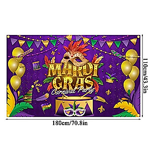 JKQ Mardi Gras Backdrop Banner 73 x 43 Inch Large Size Carnival Masquerade Background Banner Mardi Gras Party Decorations March New Orleans Fat Tuesday Masquerade Indoor Outdoor Photo Booth Props