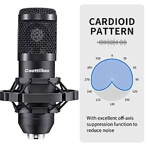 Caattiilaa USB Microphone - Condenser Mic with Professional Sound Chipset, Cardioid Pickup, Easy Installation, Compatible with Laptops, PCs, and Mobile Phones