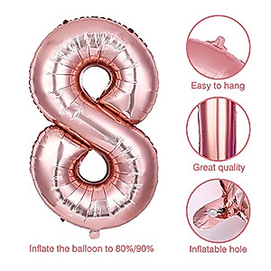 Number 8 and Number 0 Balloons, 40 Inch Rose Gold Number Balloons, Large Digital 80 Balloon, Foil Mylar Balloons Decorations for Birthday Party, Wedding, Anniversary, Graduations