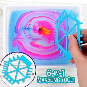 Made By Me Marbling Paint Studio, 25-Piece Marbling Kit for Kids, Make 10 Pour Paint Art Projects, Dip & Paint Marbling Arts & Crafts Kits for Kids, Less Mess Pour Paint for Ages 6, 7, 8 & 9, Fun Gift