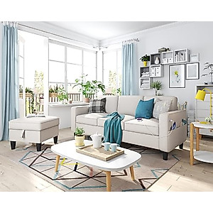 Sunrise Coast Sectional L Shaped Living Room Modular USB+Type-C Charging Port 3 Seater Couches with Removable Storage Ottoman Small Sofa 78", Beige