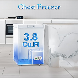 LifePlus Chest Freezer, 3.8 Cubic Feet Small Deep Freezer w/Removable Basket & Wheels, Super Quiet & Energy Saving, Top Open Loading Compact Box Freezer For Meat Breast Milk, Mini