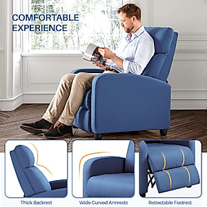 Yaheetech Home Theater Seating Fabric Recliner Chair Modern Single Living Room Reclining Sofa with Pocket Spring Light Blue