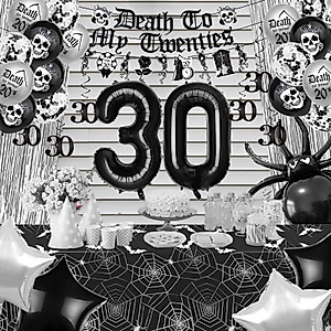 TSVATE Death to My 20s Decorations, 30th Birthday Decorations for Him, Rip to My 20s Birthday Decorations, Black 30th Birthday Decorations, 30 Balloon Numbers, Table Cloth, Cheers to 30 Years Dirty 30