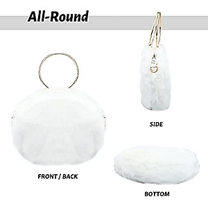 SUKUTU Girls Faux Fur Round Top Handle Bag Ring Handle Clutch Soft Furry Purse for Autumn and Winter