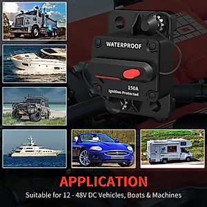 DaierTek 150 Amp Circuit Breaker 12V Marine Circuit Breaker 12 Volt DC 150A Circuit Breaker Waterproof for Boat Auto Car RV -2Pack