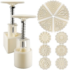 2 Sets Mooncake Mold Press 50g with 11 Stamps, SENHAI Flower and Triangle Shape Decoration Tools for Baking DIY Cookie - White