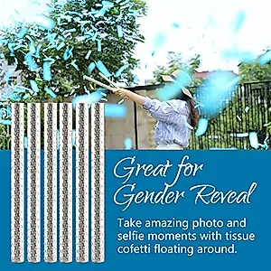 Battife 6Pack Gender Reveal Confetti Wands, Blue Confetti Shoot Poppers, Tissue Paper Confetti Flick Flutter Sticks for Boy Baby Born Shower Party Decorations Supplies - Blue 14inch