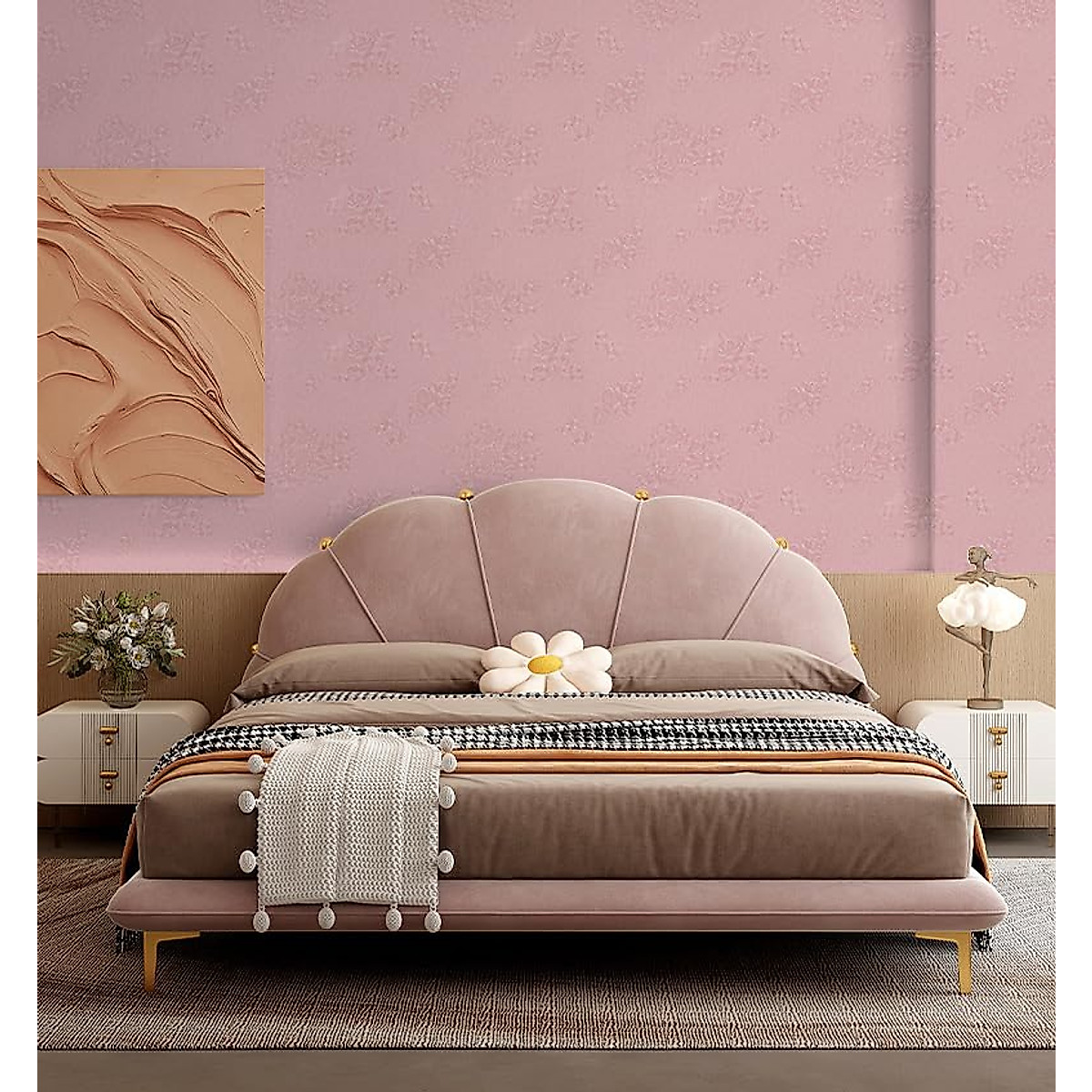 Anmon Pink Contact Paper 17.7''x118'', Peel and Stick Wallpaper Modern Self Adhesive Pink Wall Paper, Removable Renter Friendly Textured Pink Wall Paper for Wall,Cabinets, Drawers Home Decor