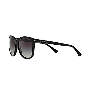 Emporio Armani Women's EA4060F Low Bridge Fit Square Sunglasses, Shiny Black/Gradient Grey, 56 mm
