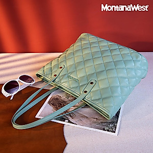 Montana West Quilted Handbag for Women Tote Purse Shoulder Bag Large Fashion Hobo Purse MWC-084BLGN