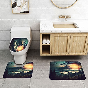 Chieraf Mountain Forest Tree Sunset Rugs Mats Sets Toilet Cover Cushion 3 Piece, Kitchen Sink Mat Machine Washable Non-Slip Soft Indoor Bath Mat