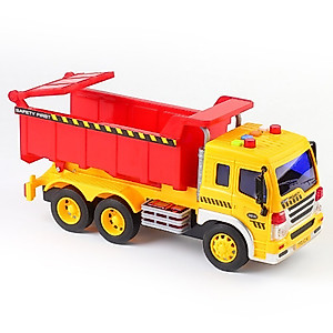 FMT 1:16 Friction Powered Toy Dump Truck With Lights & Sound Push & Go Friction Truck Toy For Boys & Girls