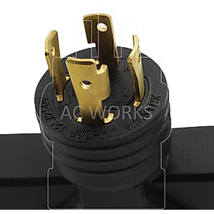 AC WORKS L14-30 30Amp 4-Prong Locking Generator Distribution Cord (L14-30 to Four 15/20A Household with Breaker)