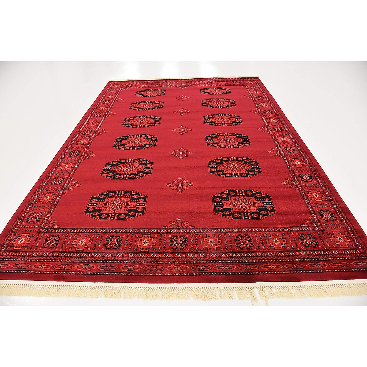 Unique Loom Tekke Collection Over-Dyed Saturated Traditional Torkaman Area Rug, 7 ft 0 in x 10 ft 0 in, Red/Black
