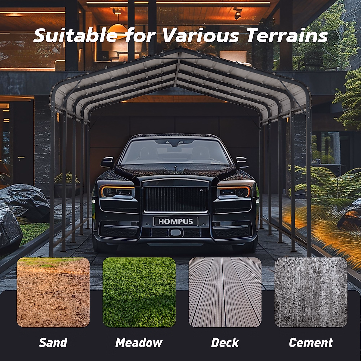 HOMPUS Outdoor Carport, 10'x20' Carport with Galvanized Steel Roof, Heavy Duty Canopy for Garage, Outdoor Garage Car Shelter Shade for Car, Grey