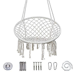 YRYM HT Macrame Swing Hammock Chair - Macrame Hanging Chair with Durable Hanging Hardware Kit, Indoor & Outdoor Macrame Swing Chairs for Bedrooms, Patio, Porch, Deck, Yard, Garden