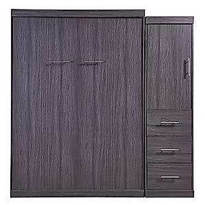 Quarte Multifunctional Full Size Murphy Bed with Wardrobe and 3 Drawers,Solid Wood Storage Bed can be Folded into a Cabinet,for Small Spaces Apartments Studio Guest Room Use