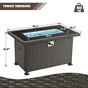 GYUTEI Fire Pit Table,Propane Fire Pits for Outside,44in 50,000 BTU Auto-Ignition Gas Fire Table w/CSA Certification,Outdoor Fire Pit for Garden Patio (Black)