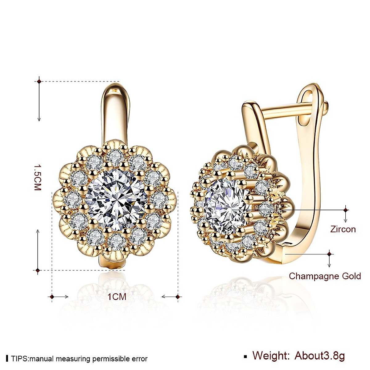 Fashion Small CZ Diamond Hoop Earrings For Women 14K Gold Flower Cubic Zirconia Leverback Studs Hypoallergenic