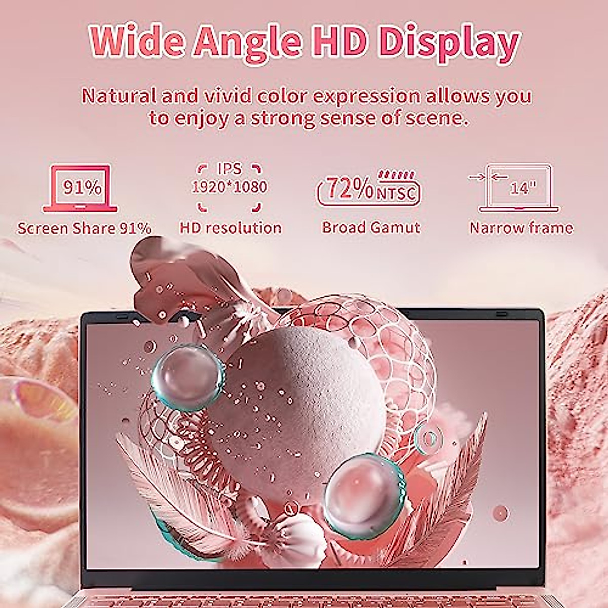 【Win 11 Pro/Office 2019】14" Laptop Narrow-Bezel FHD IPS 1920 x 1080 Display, 6G RAM,256GB SSD, Celeron J4105 CPU, Ultra-Thin and Portable, HDMI, 180 °Opening and Closing (6G+256GB SSD, Rose Gold)