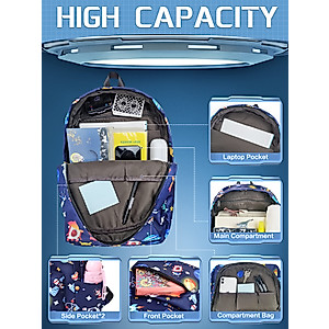 Tpeohan Blue Boys Backpacks for Elementary School Backpack for Boys 8-12 Middle School Space