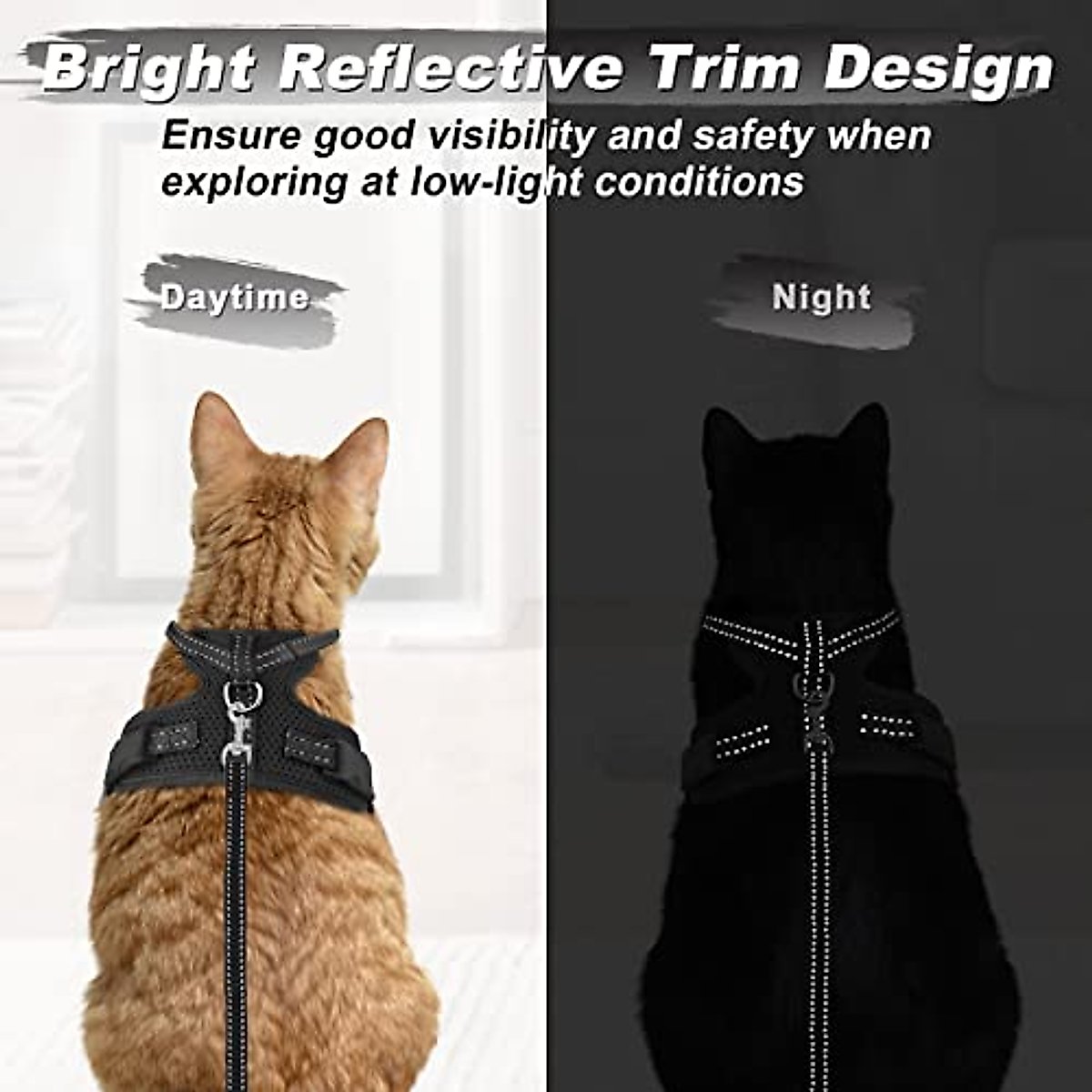 Supet Cat Harness and Leash Set for Small to Large Cats, Adjustable Cat Leash and Harness Set Escape Proof with Reflective Trim Universal Kitten Harness for Cats Puppies Outdoor Walking