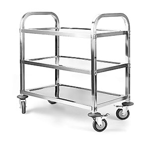 tonchean Large 3 Tier Stainless Steel Cart Kitchen Trolley Cart Serving Cart 37.4 x 19.7 x 37.4 Inch Kitchen Utility Rolling Cart Service Catering Storage Cart with Locking Wheels