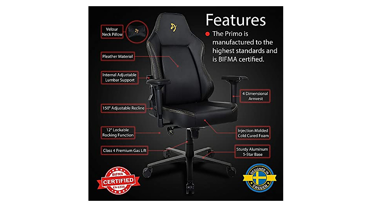 Arozzi Primo Gaming Chair - Ergonomic Office & Game Seat with 4D Armrests