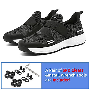 Kyedoo Men‘s Indoor Cycling Shoes Compatible with SPD Cleats, Comfortable Walkable Bike Shoes, CLEATS INCLUDED M10 Black