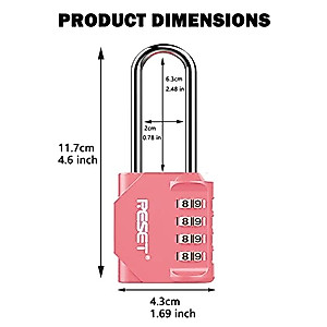 RESET-060 4 Digit Combination Padlock with 2.4 inch Long Shackle Combination Lock,Outdoor Waterproof Padlock,Indoor Padlock for School Locker Gym Locker Fence Gate Toolbox Pink