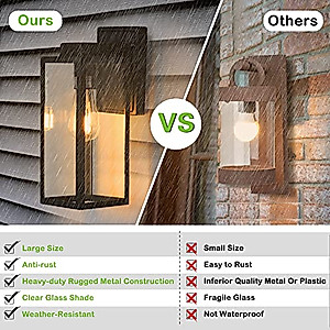 Large Size Outdoor Wall Lantern 16 Inch, Waterproof Exterior Wall Sconce Light Fixture, Anti-Rust Wall Mount Light with Clear Glass Shade, Matte Black Wall Lamp with E26 Socket for Porch, Front Door