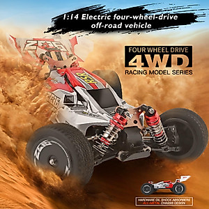 GoolRC WLtoys 144001 RC Car, 4WD 2.4GHz 60km/h High Speed Remote Control Car Off-Road RC Trucks, 1:14 Scale RC Buggy with RTR Aluminum Alloy Chassis 550 Motor Gifts for Adults (Red)