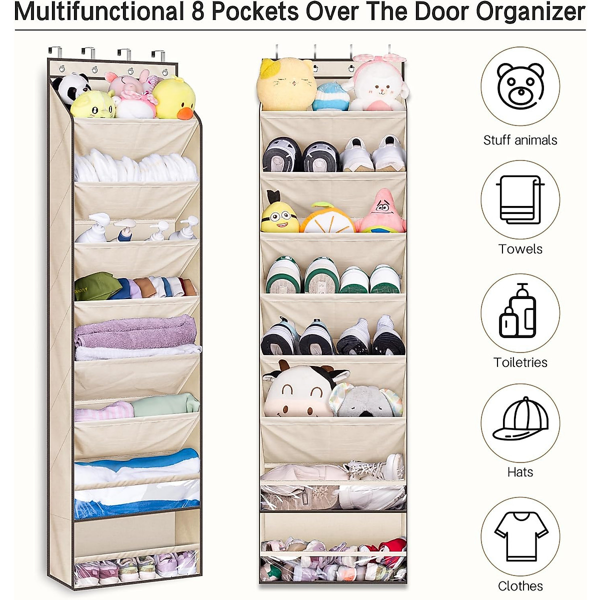 KEETDY Over The Door Shoe Organizer Fit 20 Pairs Sneakers Large Hanging Shoe Organizer for Closet Door Storage Boots, Beige