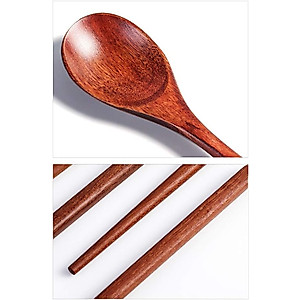 Ecloud Shop Wooden Chopsticks Spoon Set Korean Dinnerware Reusable Long Handle Spoons Chopsticks for Home Kitchen Restaurant (4 Sets)