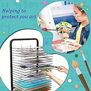 Mobile Art Drying Rack Standard A3 Paper Wire Shelves for Classroom Paint Crafts Drying Rack Metal Artwork Storage Display Rack with Wheels, Ideal for Schools and Art Clubs, Black (Size : 20-Layer)