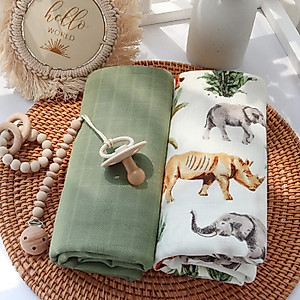 LifeTree Muslin Swaddle Blankets, Woodland Baby Swaddling Neutral Receiving Blanket for Boys & Girls, 70% Viscose from Bamboo and 30% Cotton, Large 47 x 47 inches Safari Jungle/Olive Green