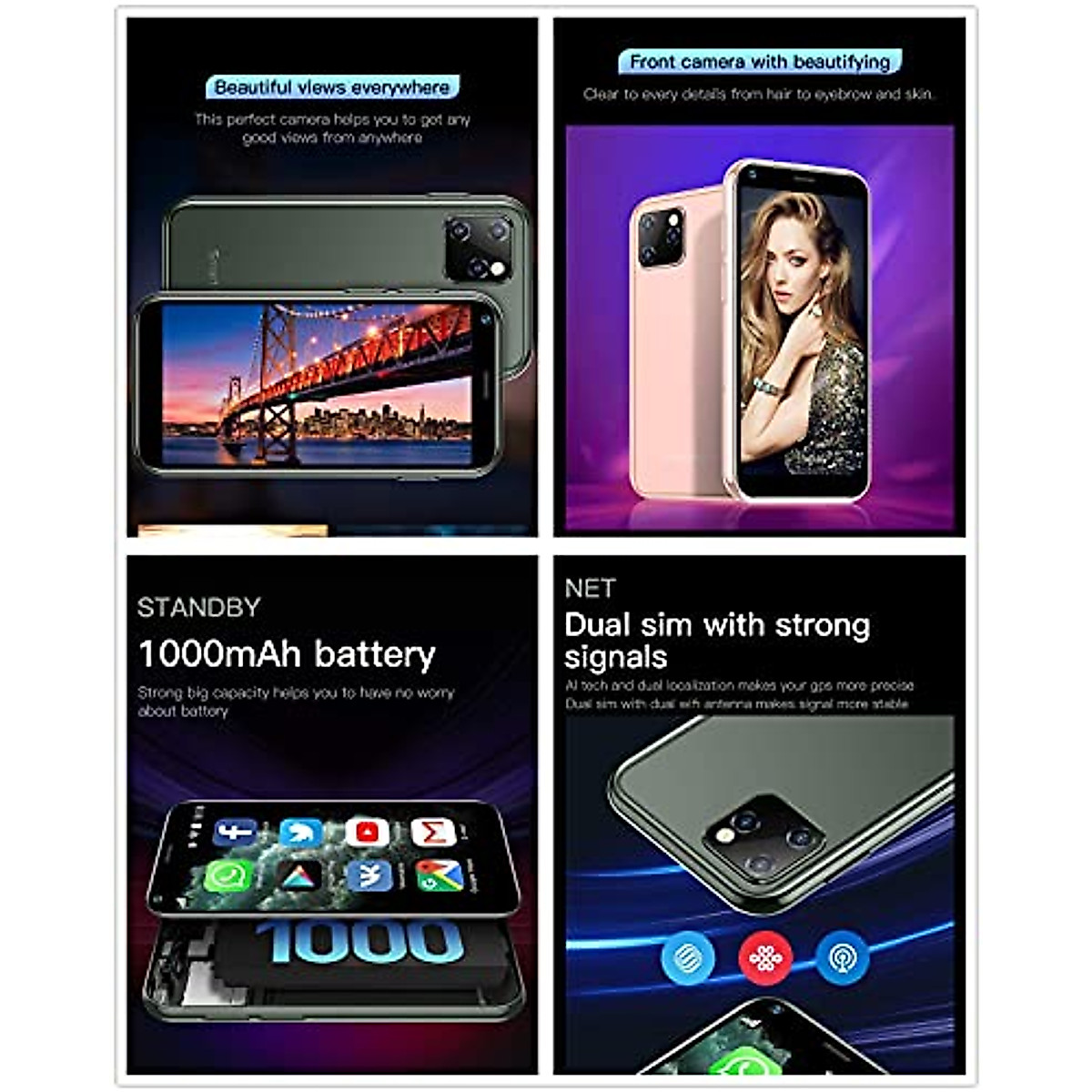 SOYES XS11 3G Mini Smartphone 2.5Inch WiFi GPS China Mobile 1GB RAM 8GB ROM Quad Core Android Cell Phones 3D Glass Slim Body HD Camera Dual Sim Google Play Cute Smartphone (Pink)