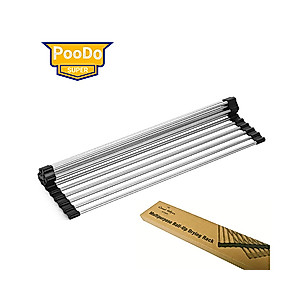 Roll up Dish Drying Rack RV Folding Over Sink 304 Stainless Steel in Kitchen Dish Drainer Heat Resistant Mat Multipurpose Portable Dish Trainer,Black,17x12inches