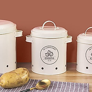 DOITOOL Garlic Storage Bin, Potato Bin, Garlic Keeper, Onion Storage Canister, Kitchen Storage Tins Jars Pots, Food Storage Container with Lids and Aerating Holes